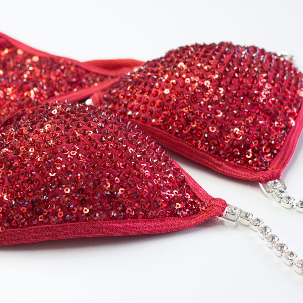 Red Sequin Competition Bikini with Red Crystals