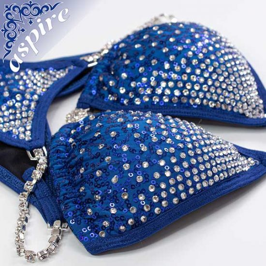 Royal Blue Sequin Bikini Competition Suit with Crystals