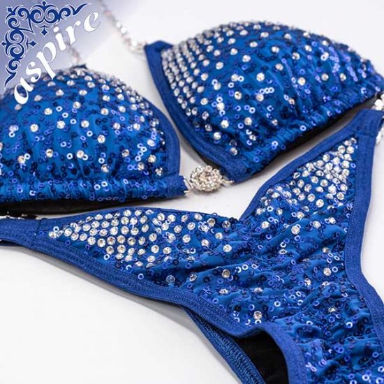 Royal Blue Sequin Bikini Competition Suit with Crystals